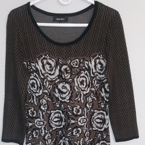 Nine West | Dresses | Nine West Mix Prints Chevronfloral Sweater Dress ...